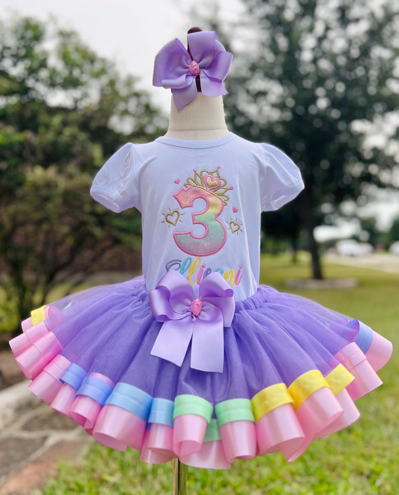 Personalized Princess Tutu Set: Embroidered Birthday Outfit, Rainbow ...