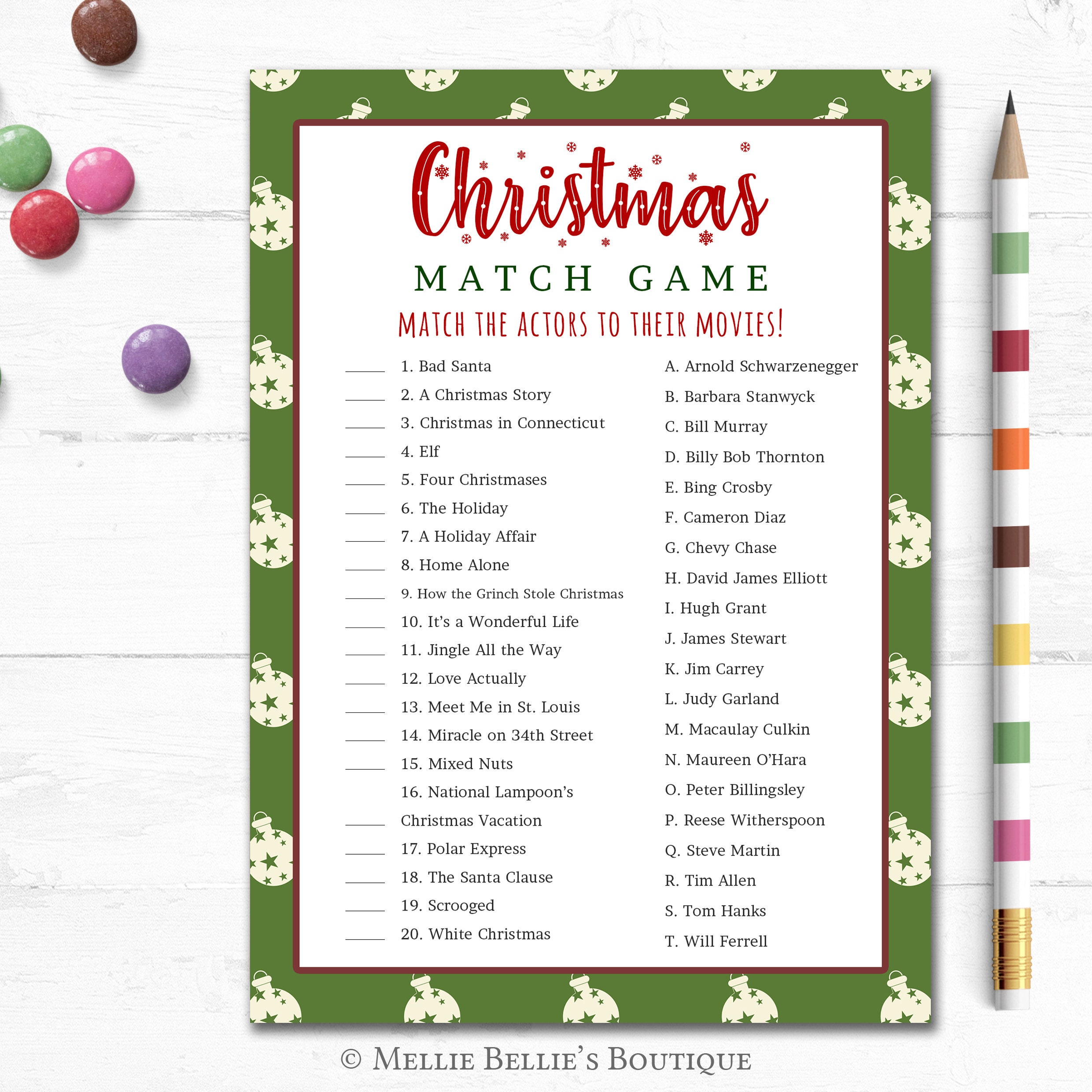 Printable Christmas Movie Matching Actor Game Movie Matching | Etsy