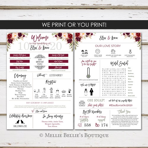 Infographic Wedding Program Template Burgundy Wedding | Etsy Canada