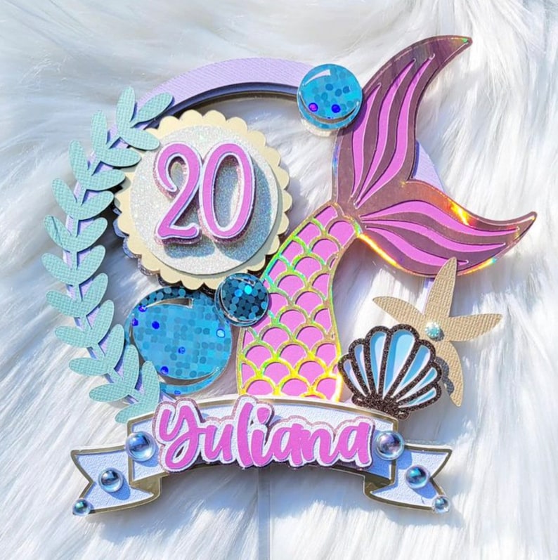 Personalized Mermaid Birthday Cake Topper | Handmade Sea Theme - Etsy