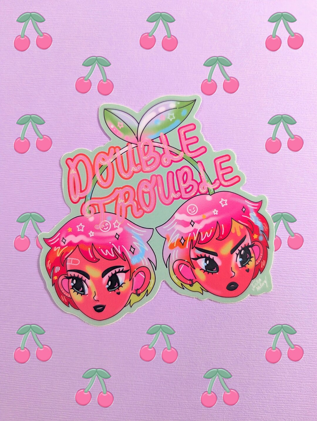 DOUBLE TROUBLE XL Matte Vinyl Waterproof Sticker | Kawaii Cherry Bomb ...