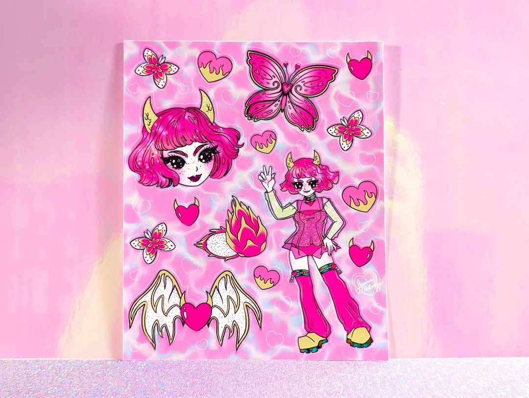 Kawaii Dragon Fruit Summer Sticker Sheet Cute Retro Vibrant Kitsch E ...