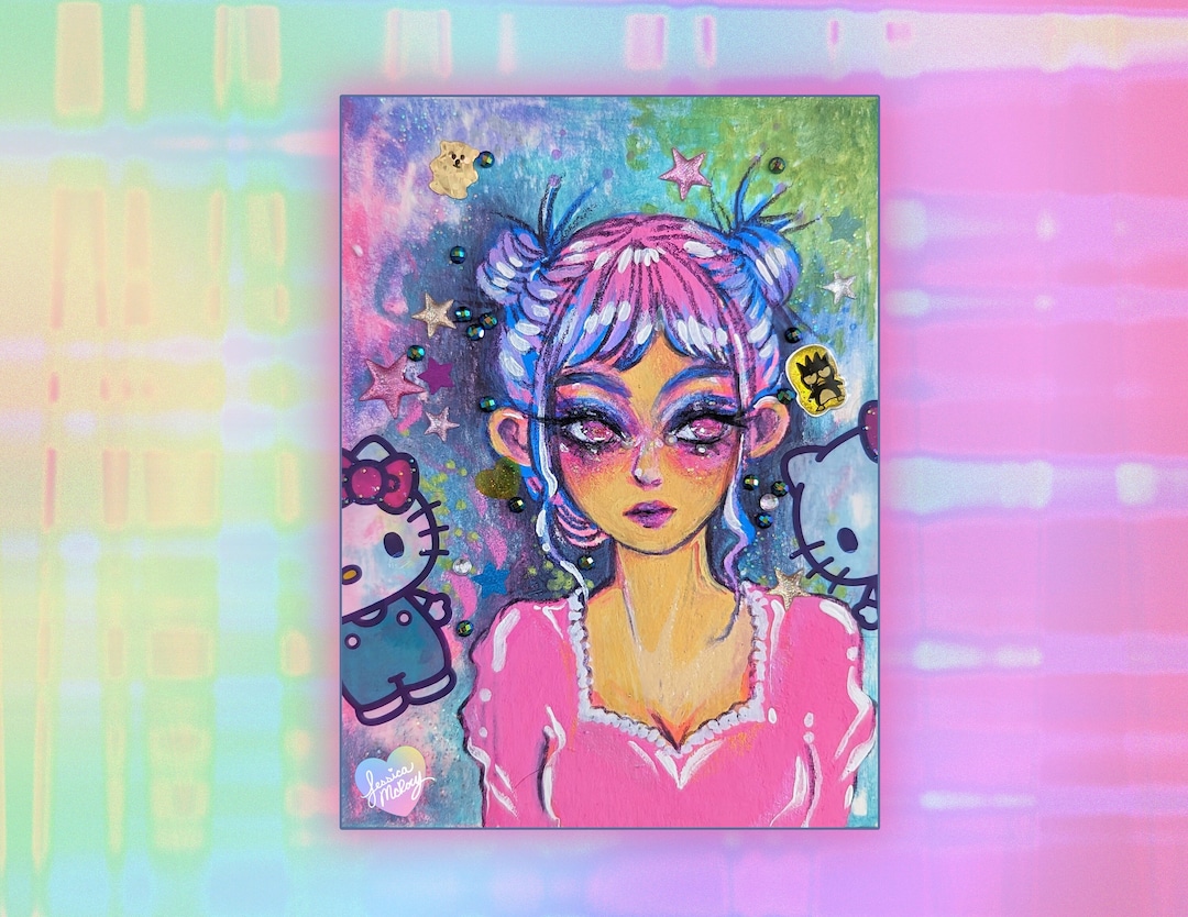 Y2k Digital Gal Nostalgic Kitsch Collage 5 X 7 Art Print | Cute Vibrant ...