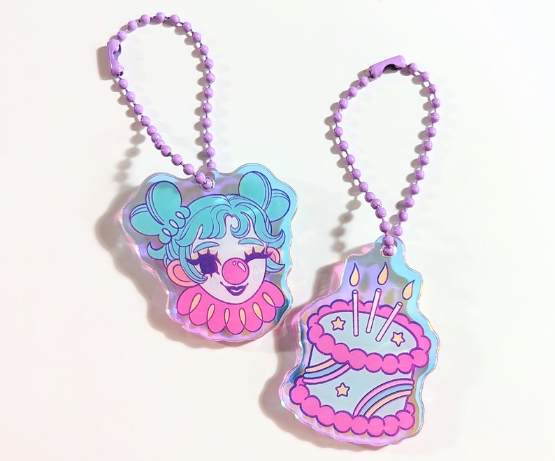 Cute Clown Birthday Cake Iridescent Translucent Acrylic Keychains ...