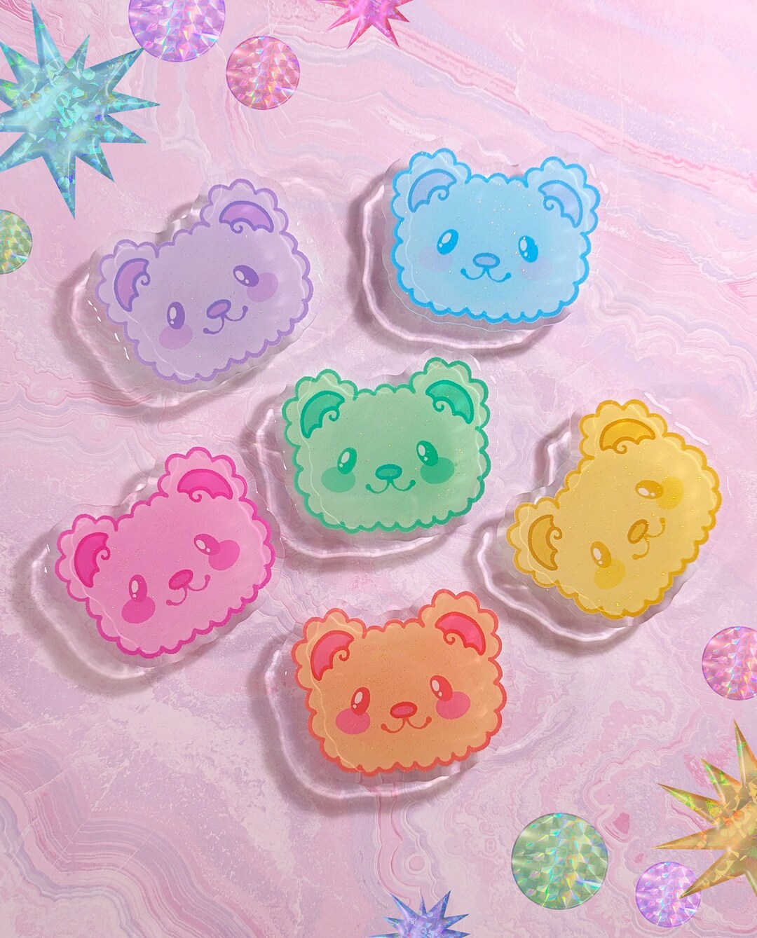 Glittery Rainbow Teddy Bear Acrylic Phone Grip/collapsible Phone Grip ...