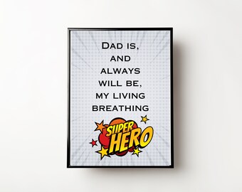 Father's Day Art Print Superhero Art Wall Decor Bedroom Art Father's ...