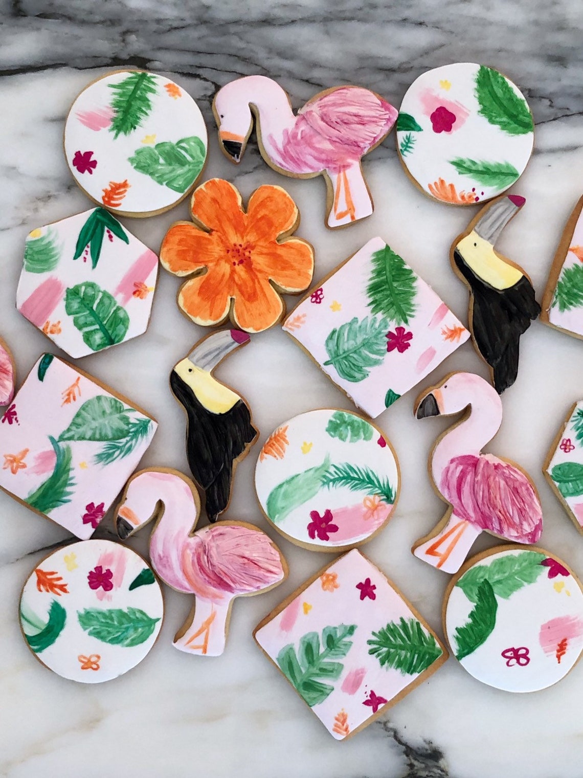 Tropical Party Cookies 1 Dozen flamingo Toucan Palm - Etsy