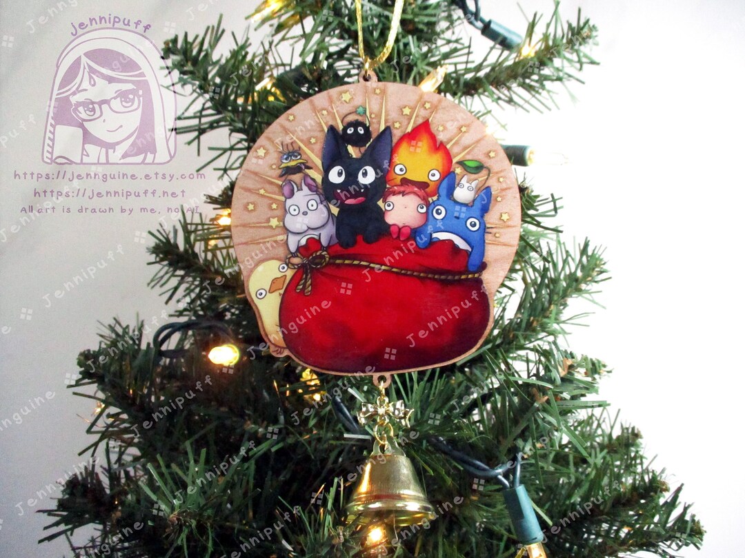 Ghiblí Wooden Christmas Ornament & 4x6in Print Jijí, Totoró, Calcífer ...