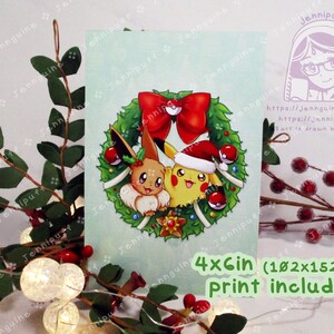 Pikachu Eevee PKMN Wreath Wooden Christmas Ornament | Includes 4x6in ...