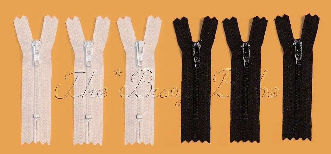 Nylon YKK Doll Zippers 6 Zipper Set Black and White Combo 3 Inch Size ...