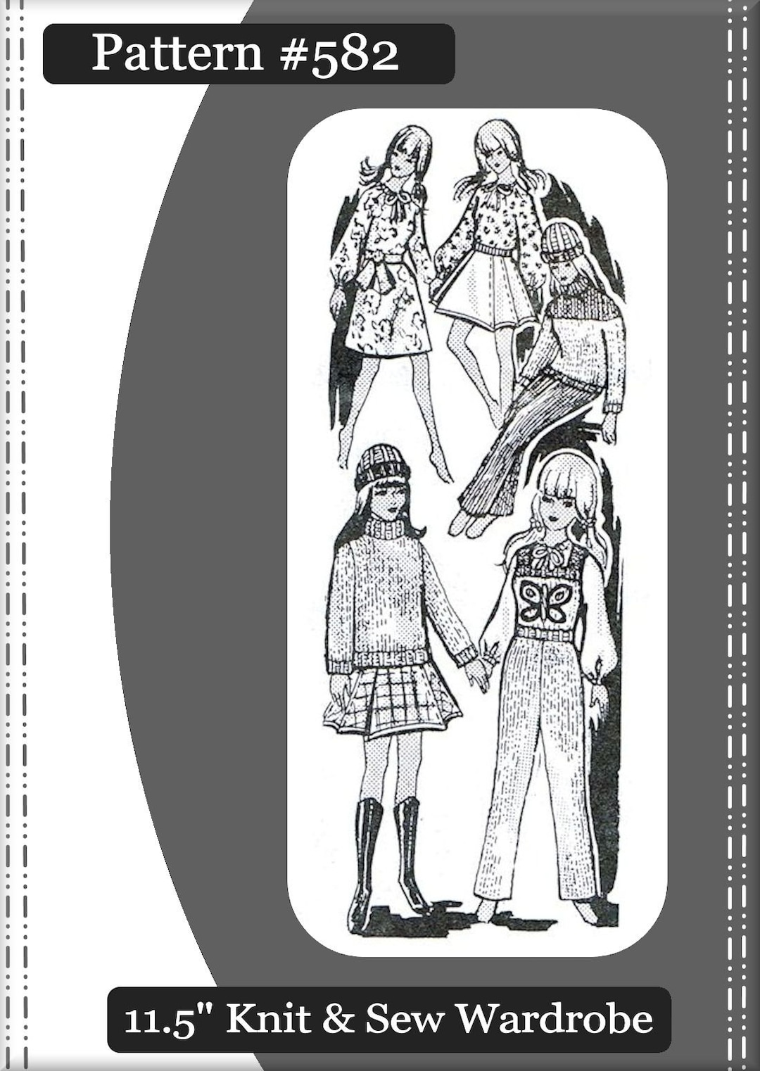 Knit & Sewing Pattern Design #582 Doll Wardrobe Made for Vintage B and ...