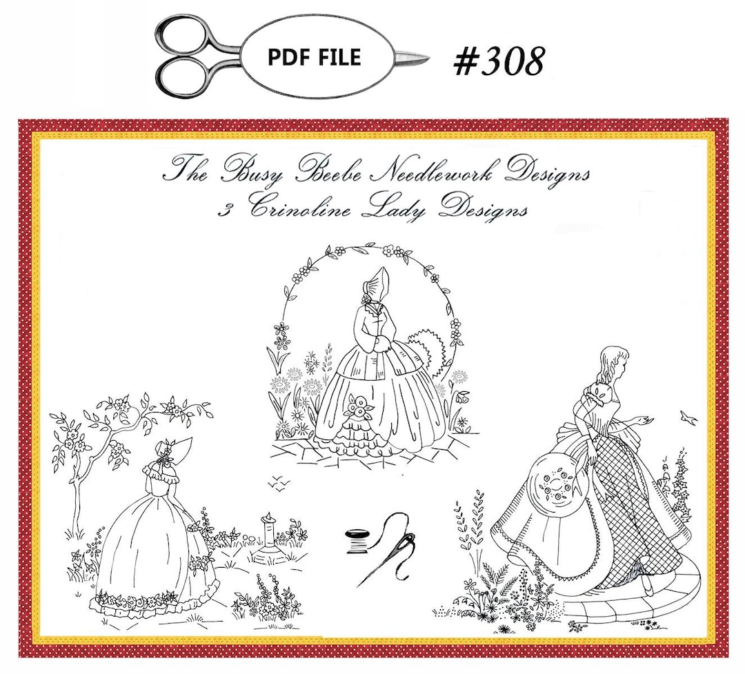3 Crinoline Ladies Lady Garden Gal Belle Embroidery Designs #308 - PDF ...