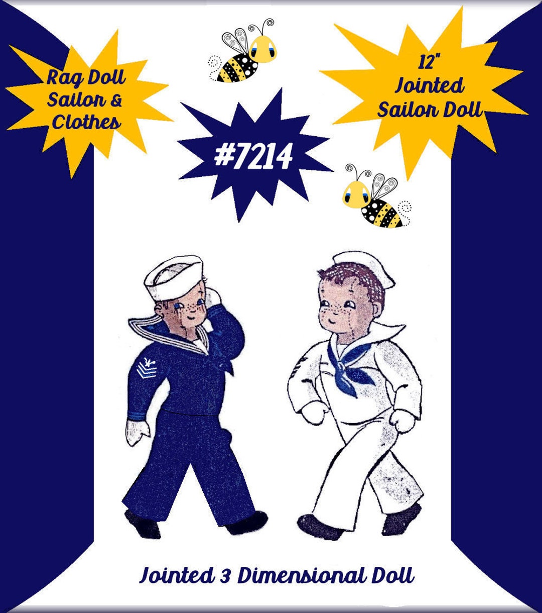 Vintage Sailor Rag Doll Pattern & Wardrobe ~ 12" Tall #7214 - Etsy