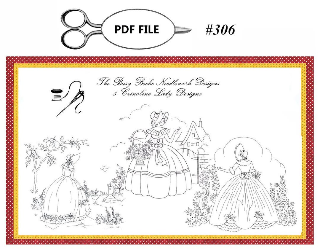 3 Crinoline Ladies Lady Garden Gal Belle Embroidery Designs #306 - PDF ...