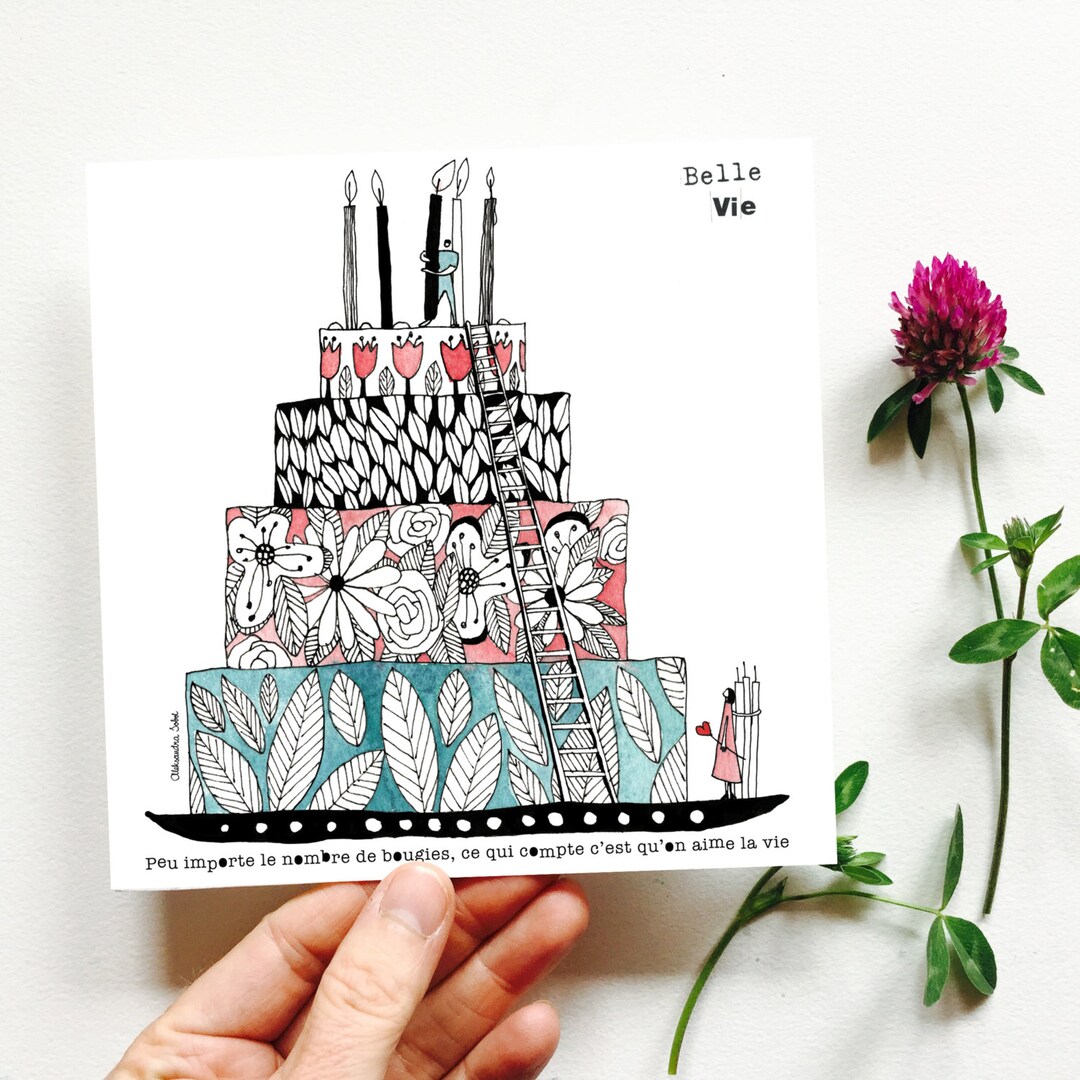 Carte de voeux GÂTEAU D’ANNIVERSAIRE - Etsy France