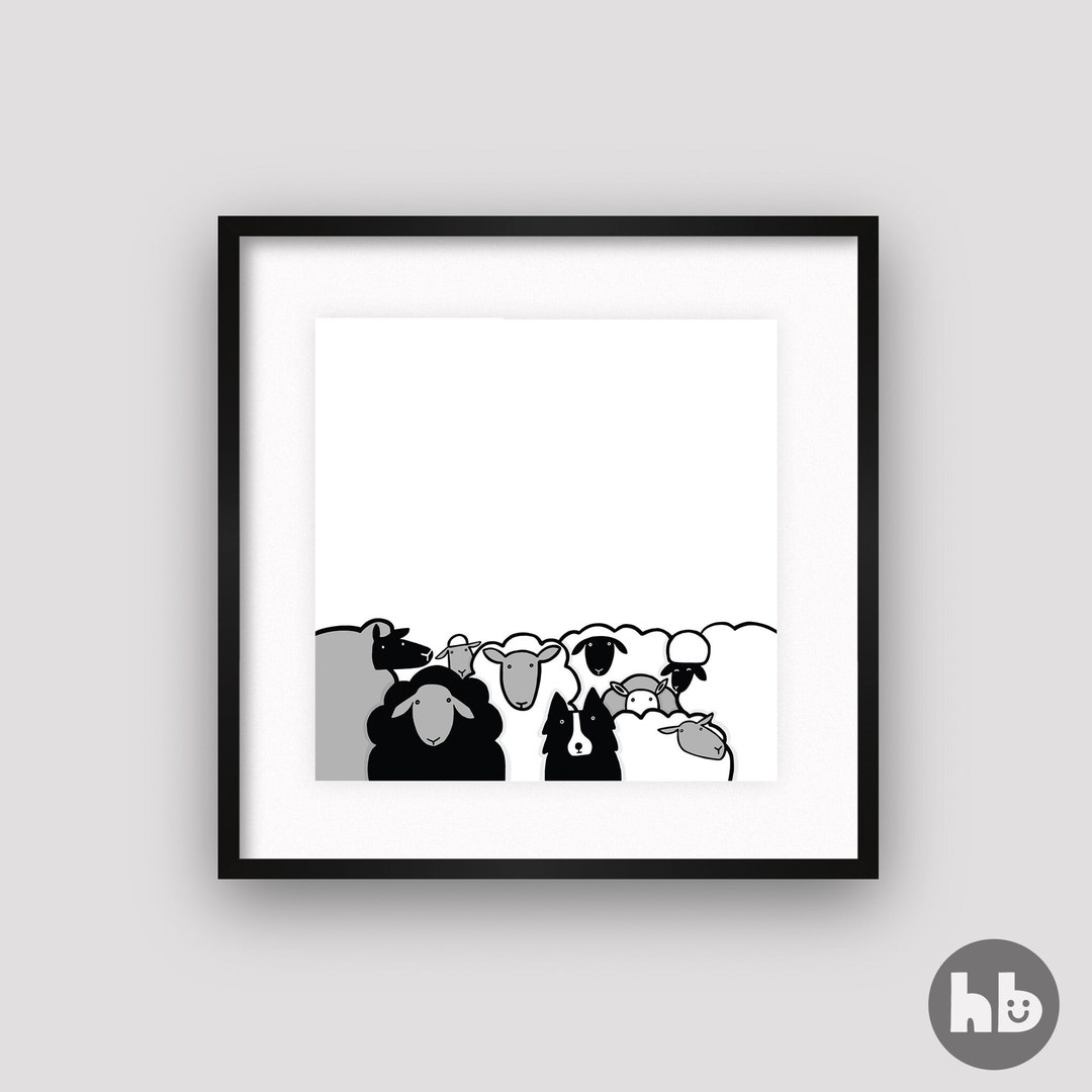 Sheep Art Print, Sheep Illustration, Border Collie, Countryside ...