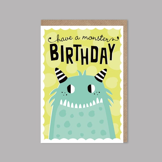 Monster Birthday Card // Kids Birthday Card // Monster Card // | Etsy