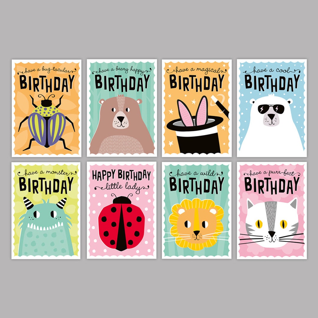 Kids Birthday Card Pack / Kids Party Cards / Children's - Etsy