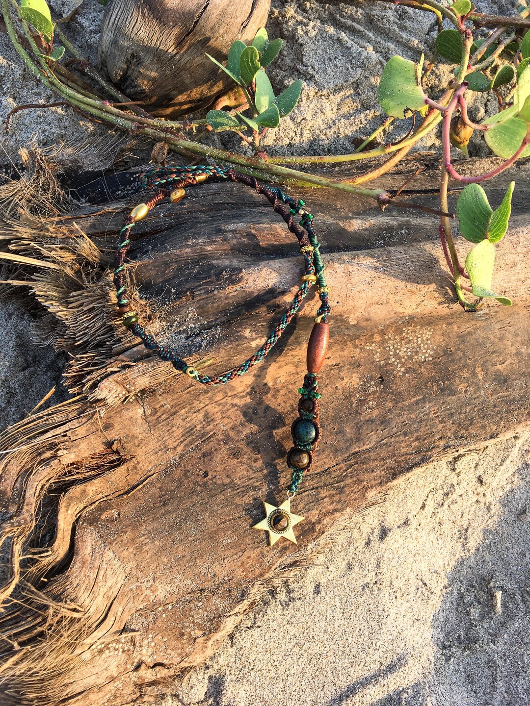 Handmade Macrame Hair Wrap · Dark Green, Brown Boho Hair Accessory ...
