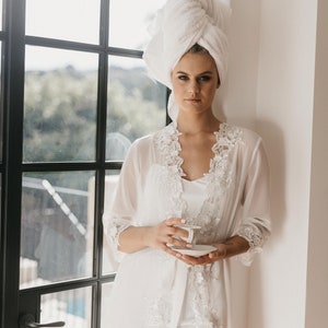 Lace Trim Robe Including Slip / Lace Bridal Robe / Bridesmaid | Etsy