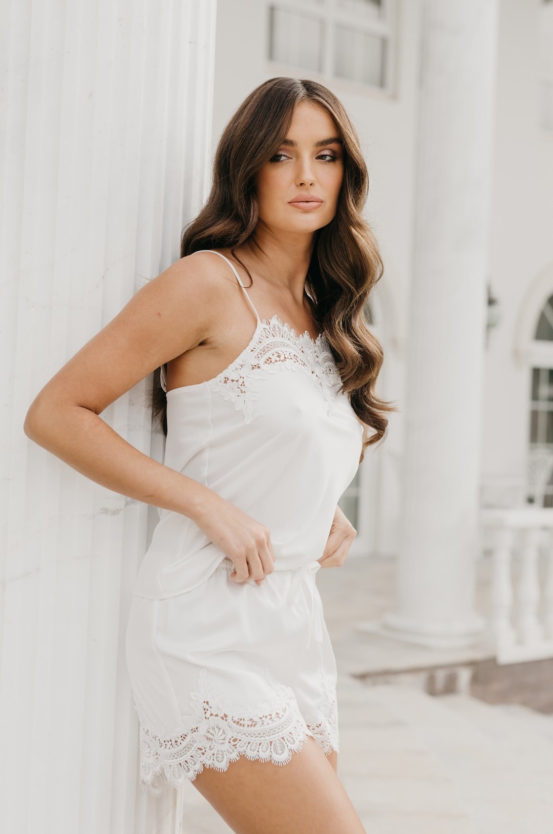 Satin Bridal Set / Bridal Lace Set / Bride Playsuit / Cami and Short Set / Bridal Robe / Bride ...