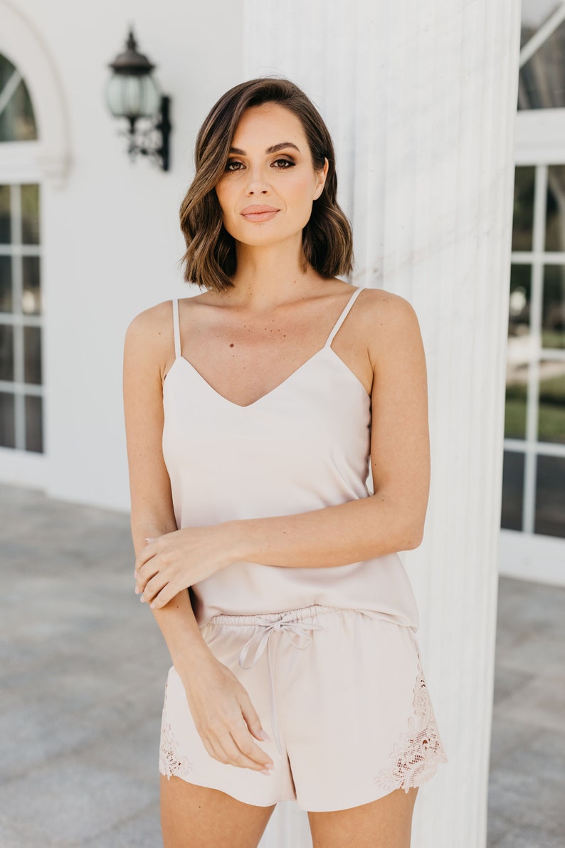 Satin Bridal Set / Bridal Lace Set / Bride Playsuit / Cami and - Etsy