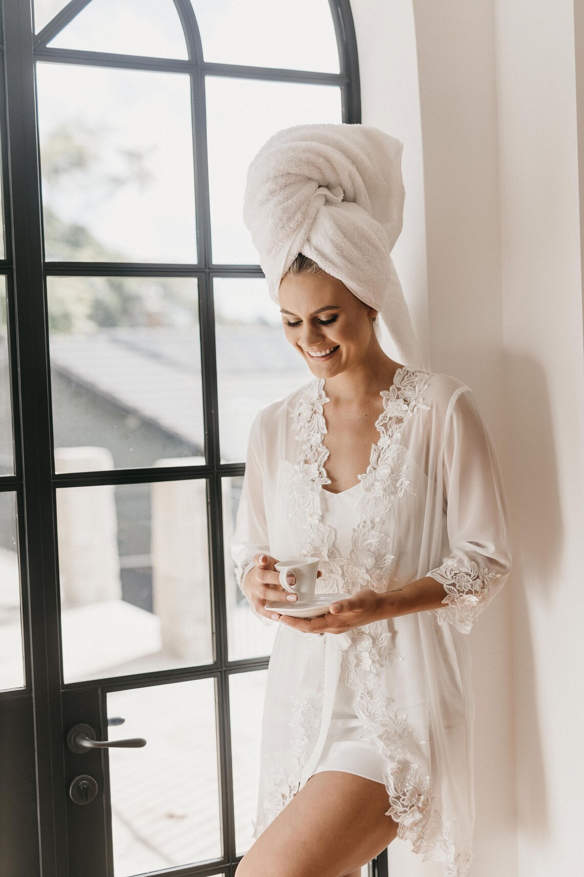 Lace Trim Robe Including Slip / Lace Bridal Robe / Bridesmaid - Etsy