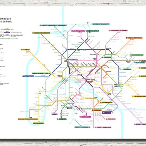 Paris Metro Underground Map Wall Art Paris Metro Poster Paris - Etsy
