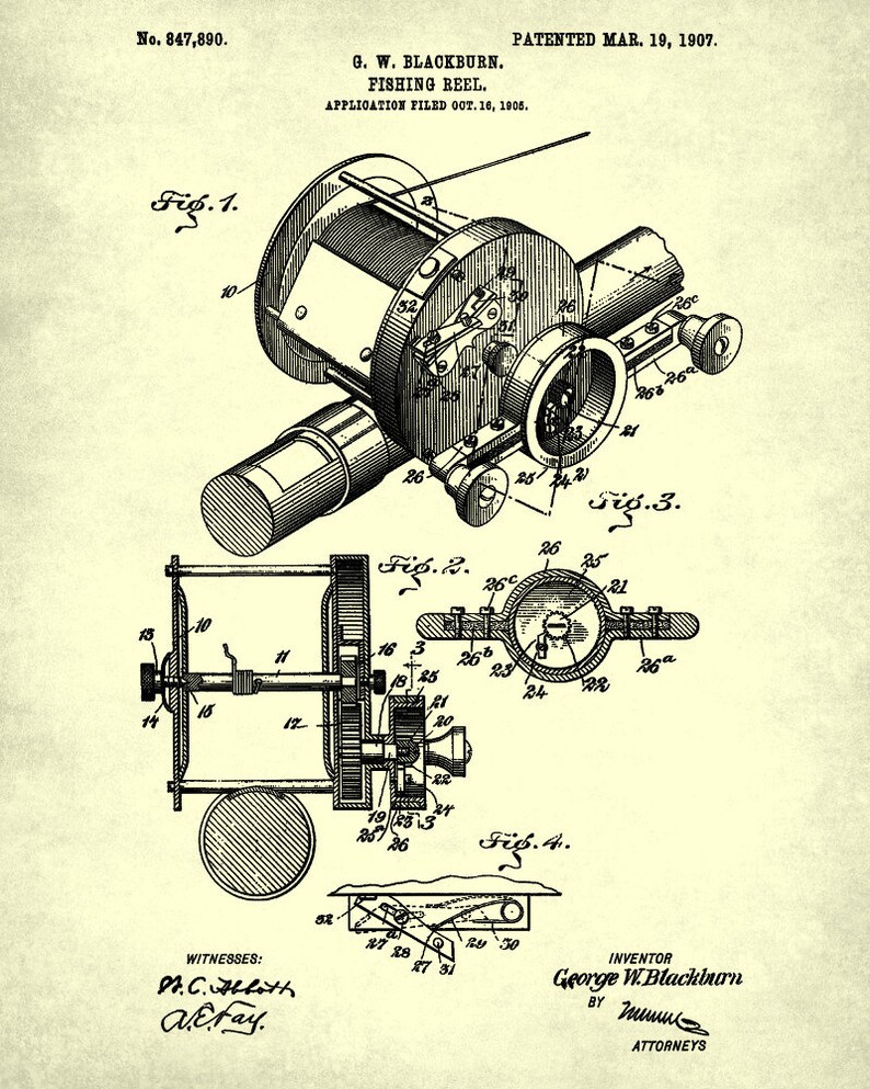 Fishing Reel Patent Print Angling Poster - Etsy