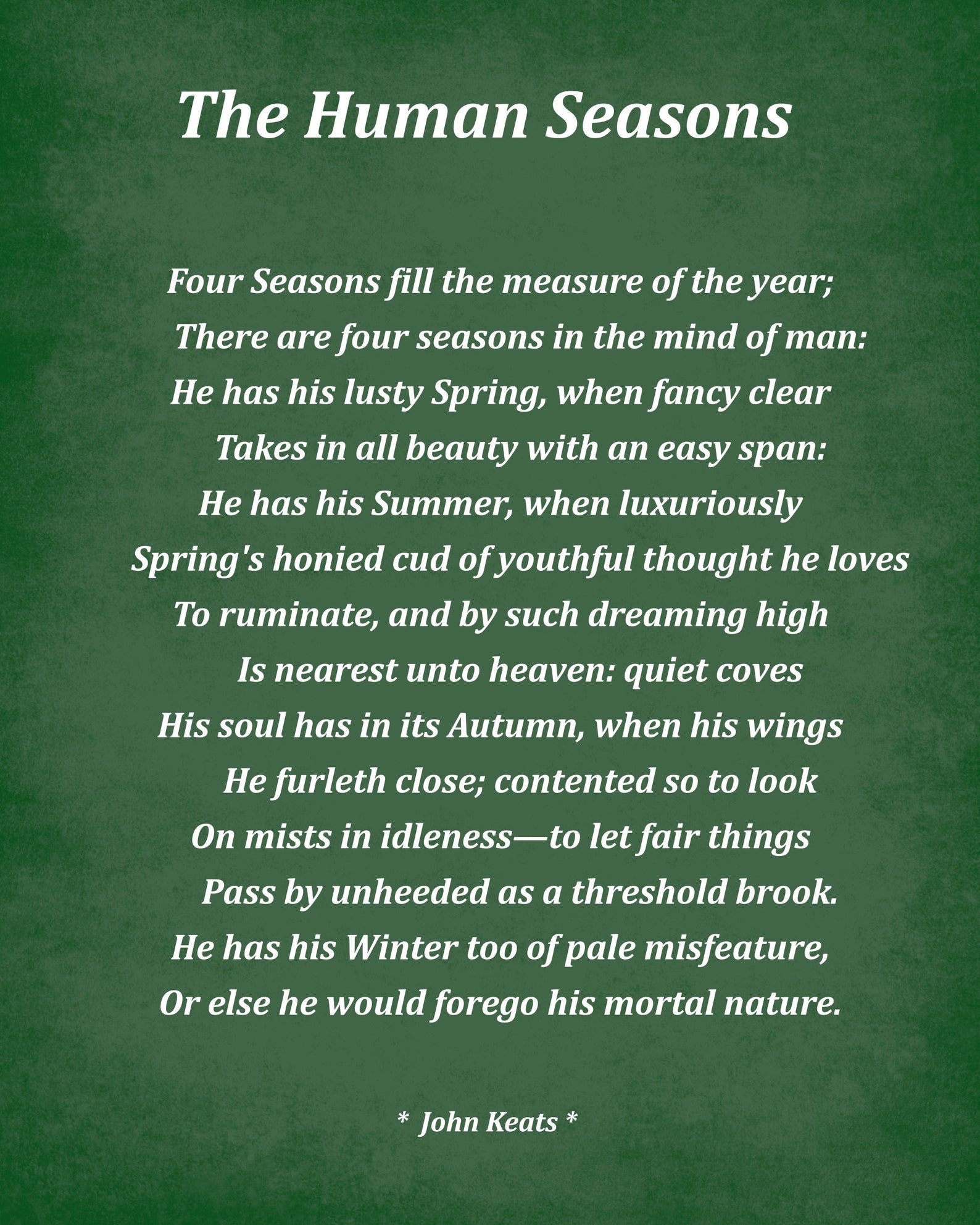 The Human Seasons Poem by John Keats Typography Print - Etsy UK