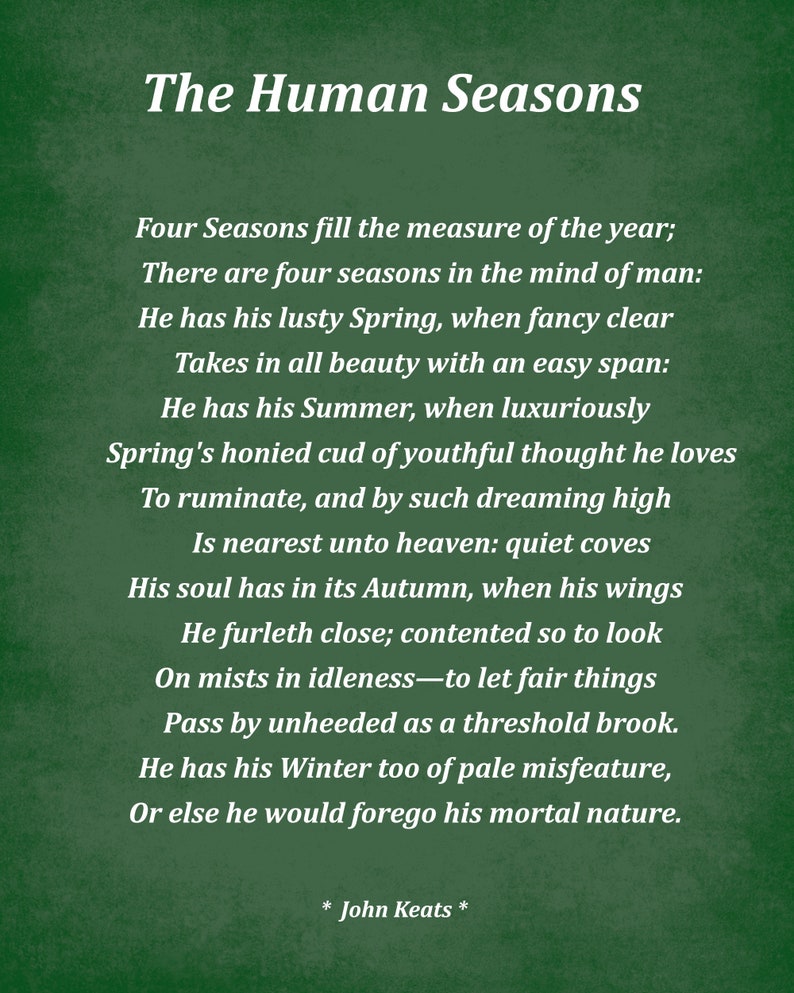 The Human Seasons Poem by John Keats Typography Print | Etsy UK