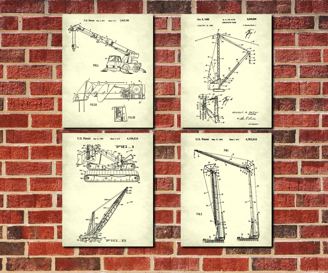 Cranes Patent Prints Set 4 Construction Machinery Posters - Etsy