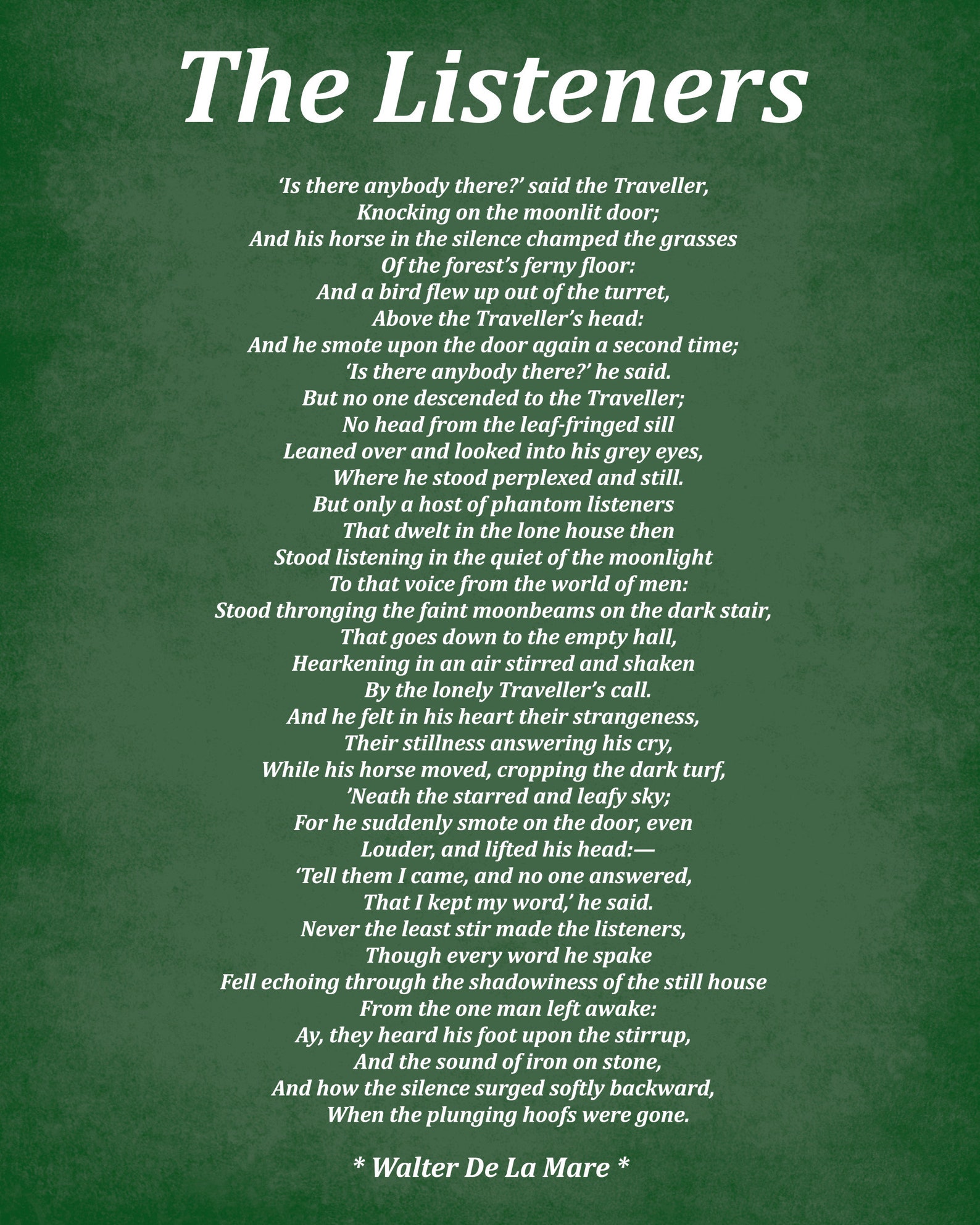 The Listeners Poem By Walter De La Mare Typography Print Etsy