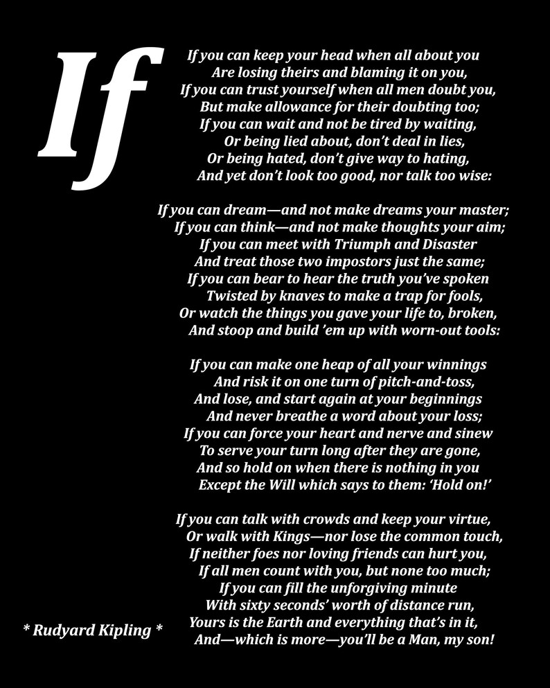 If Poem by Rudyard Kipling, Typography Print - Etsy