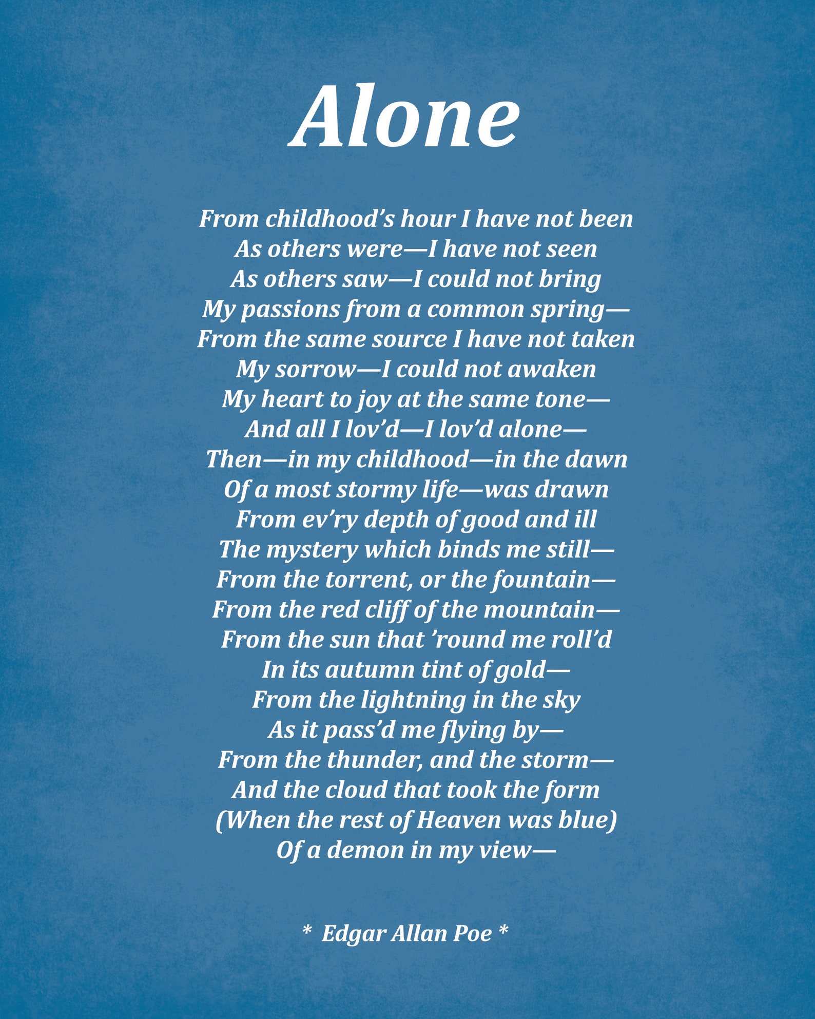Alone Poem by Edgar Allan Poe Typography Print | Etsy