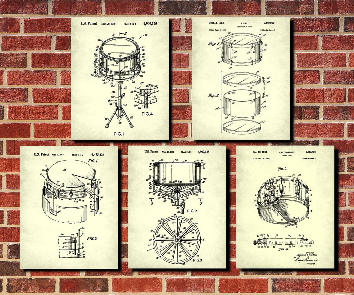 Drums Patent Prints, Set 5 Musical Instruments Blueprints - Etsy