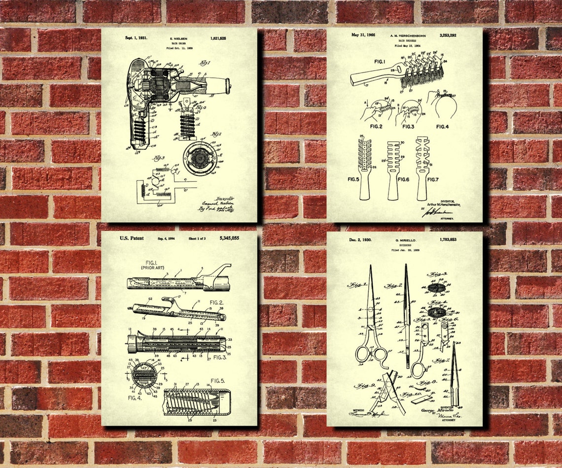 Hair Salon Patent Print Set 4 Hairdressing Posters | Etsy