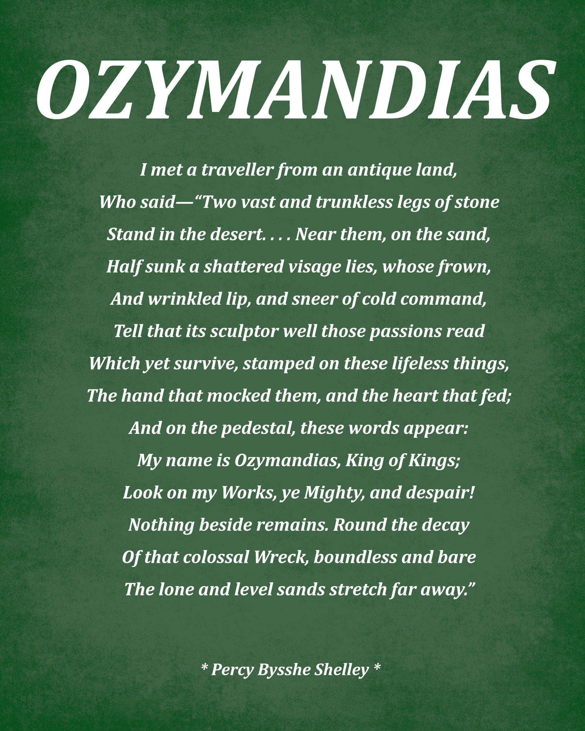 Ozymandias Poem by Percy Bysshe Shelley Typography Print | Etsy