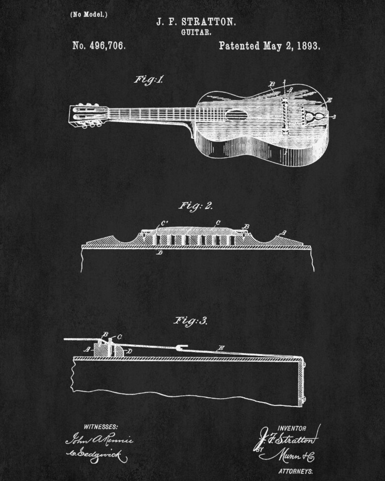Acoustic Guitar Patent Print Musical Instrument Poster | Etsy