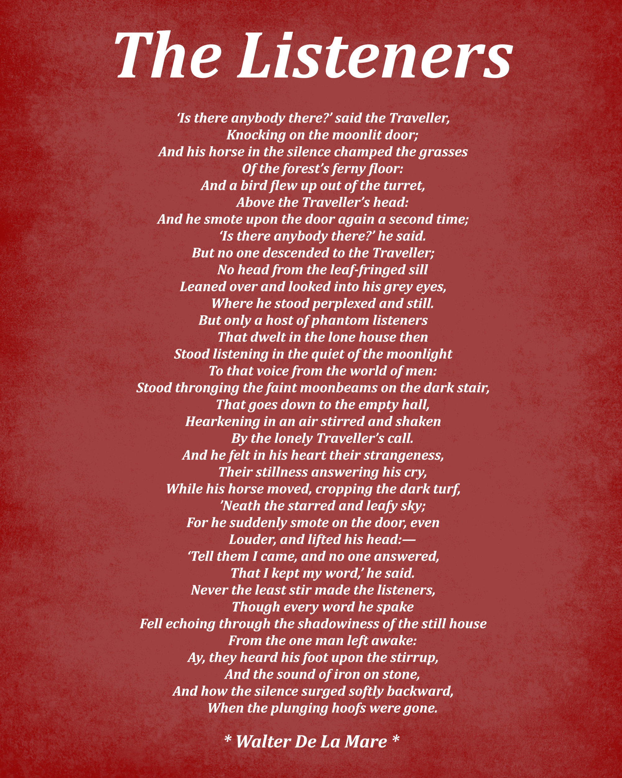 The Listeners Poem by Walter De La Mare, Typography Print - Etsy UK