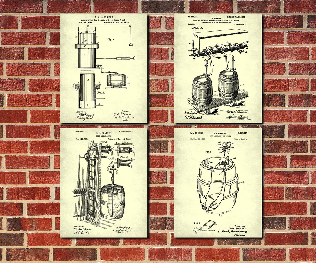 Beer Patent Print Set 4 Brewing Posters Bar Art - Etsy