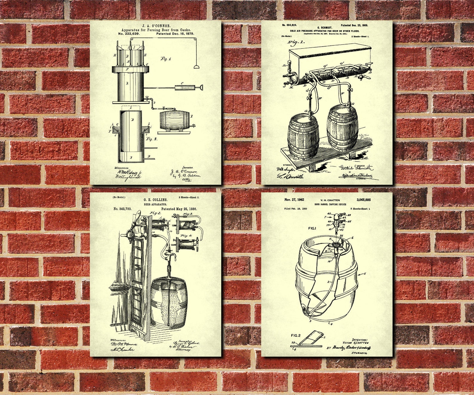 Beer Patent Print Set 4 Brewing Posters Bar Art - Etsy