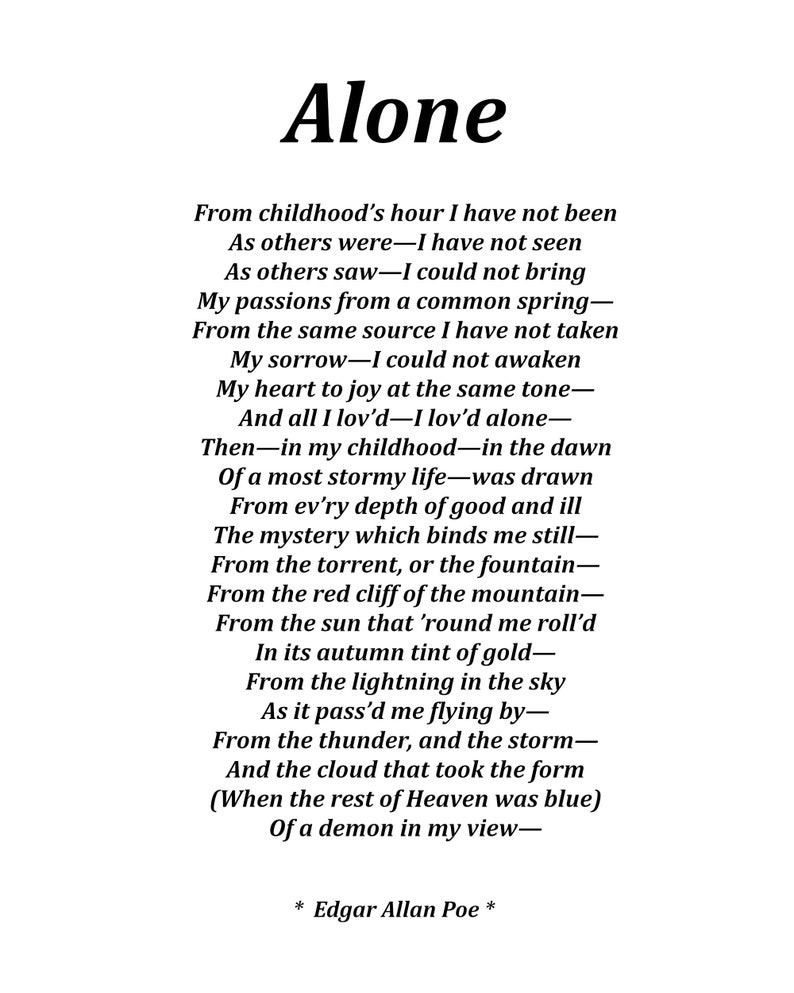 Alone Poem by Edgar Allan Poe, Typography Print - Etsy