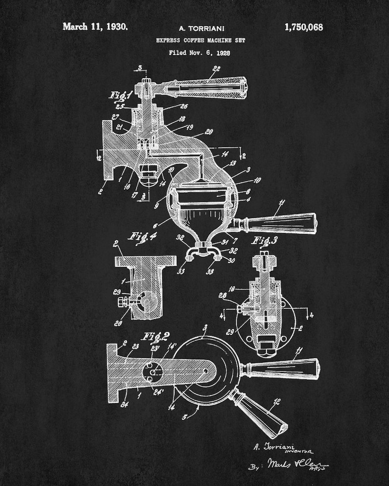 Espresso Coffee Machine Patent Print Kitchen Poster - Etsy