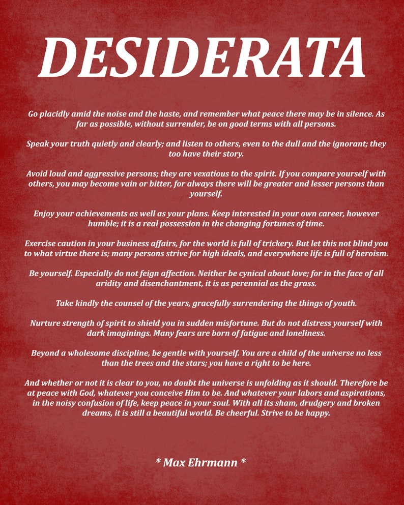 Desiderata Poem by Max Ehrmann, Typography Print - Etsy