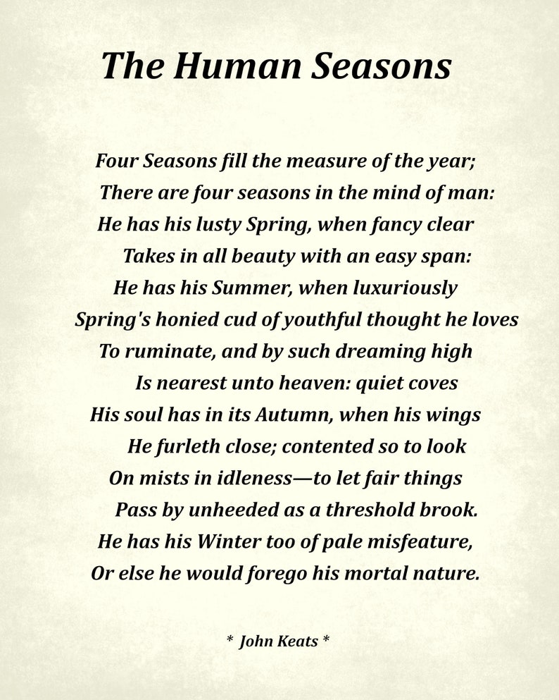The Human Seasons Poem by John Keats Typography Print - Etsy UK