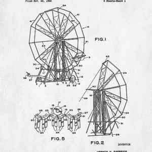 Ferris Wheel Patent Print, Fair Ground Poster - Etsy