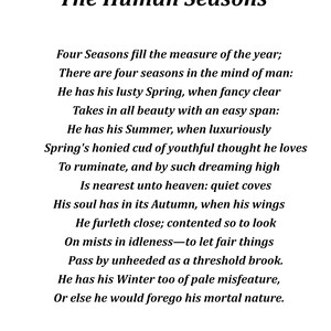 The Human Seasons Poem by John Keats Typography Print - Etsy UK