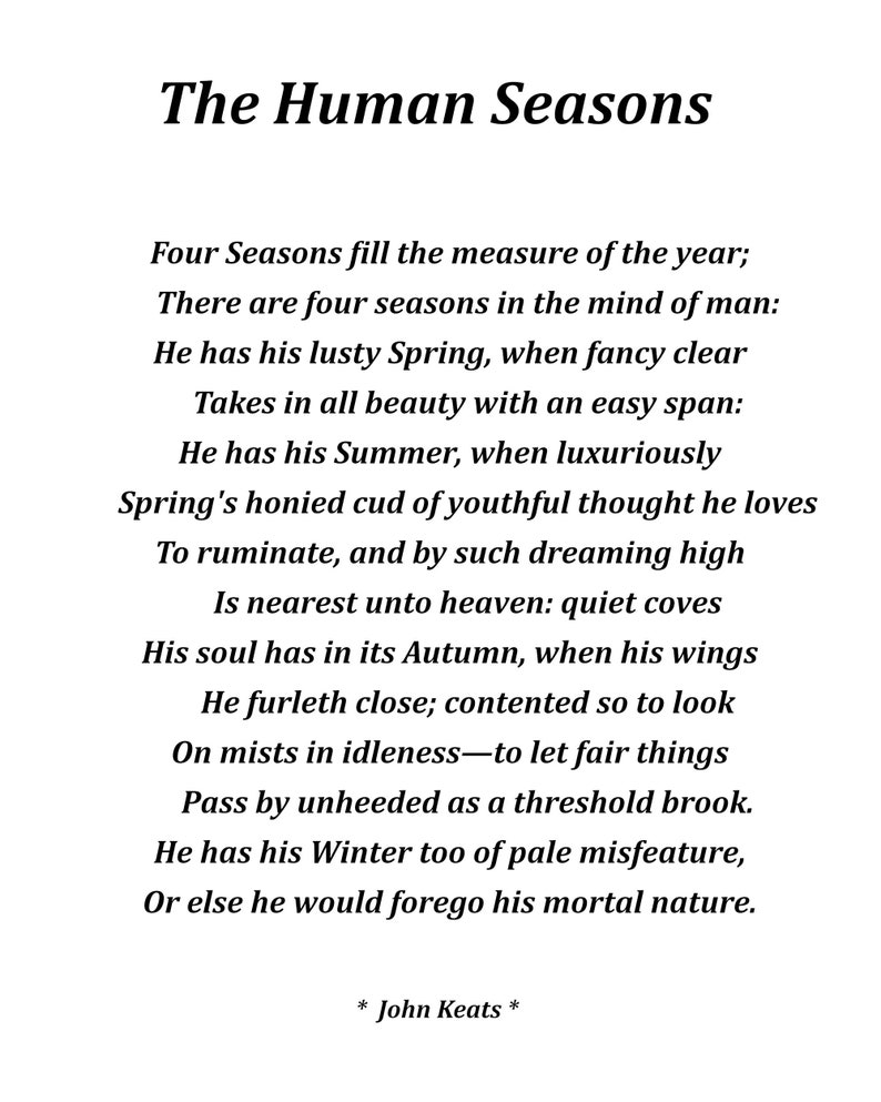 The Human Seasons Poem by John Keats Typography Print - Etsy UK