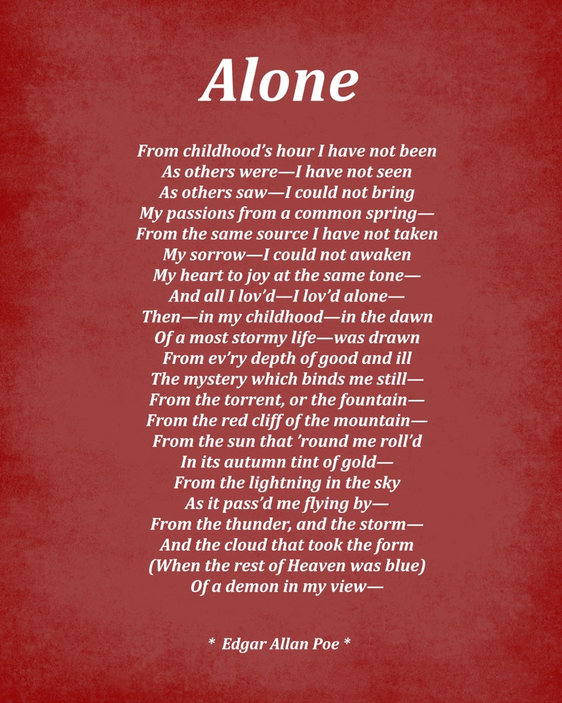 Alone Poem by Edgar Allan Poe Typography Print - Etsy